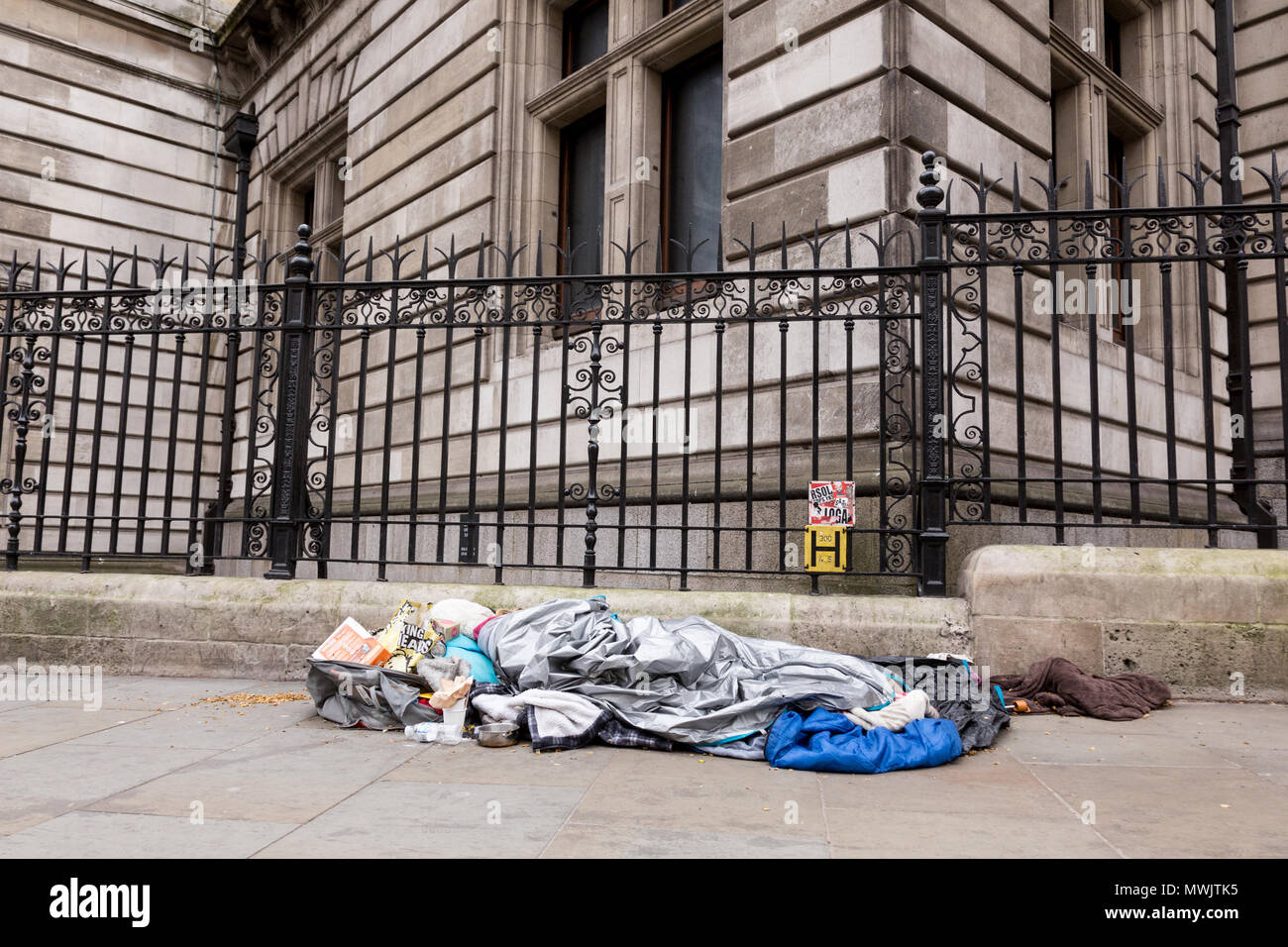 London, United Kingdom, April 18, 2018: A homeless man sleeps on the ...