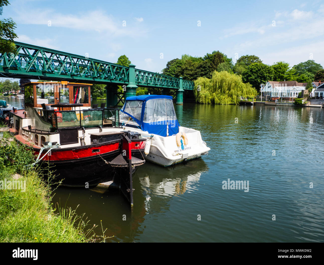 Boats on Banks of River Thames, Cookham, (with Bourne End on far bank ...