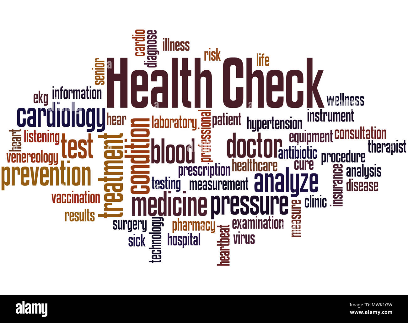 Health Check word cloud concept on white background Stock Photo - Alamy