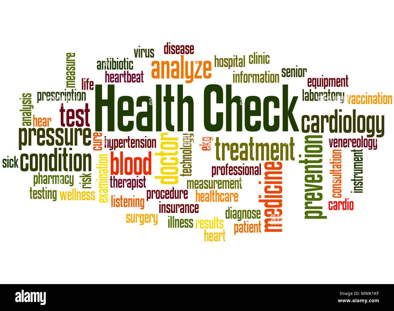 Health Check word cloud concept on white background Stock Photo - Alamy