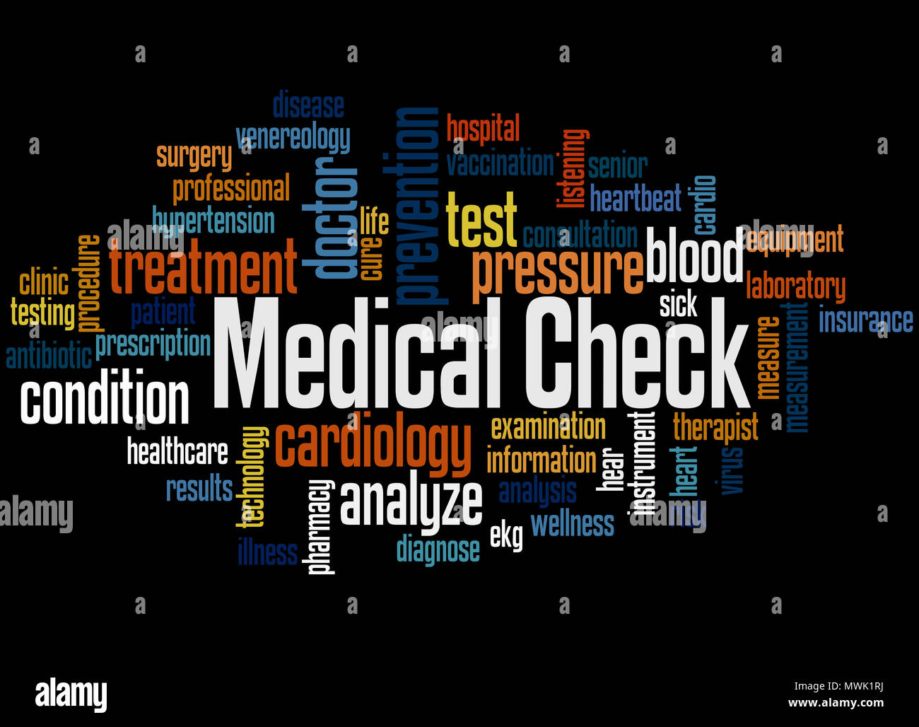 Medical check word cloud concept on black background Stock Photo - Alamy