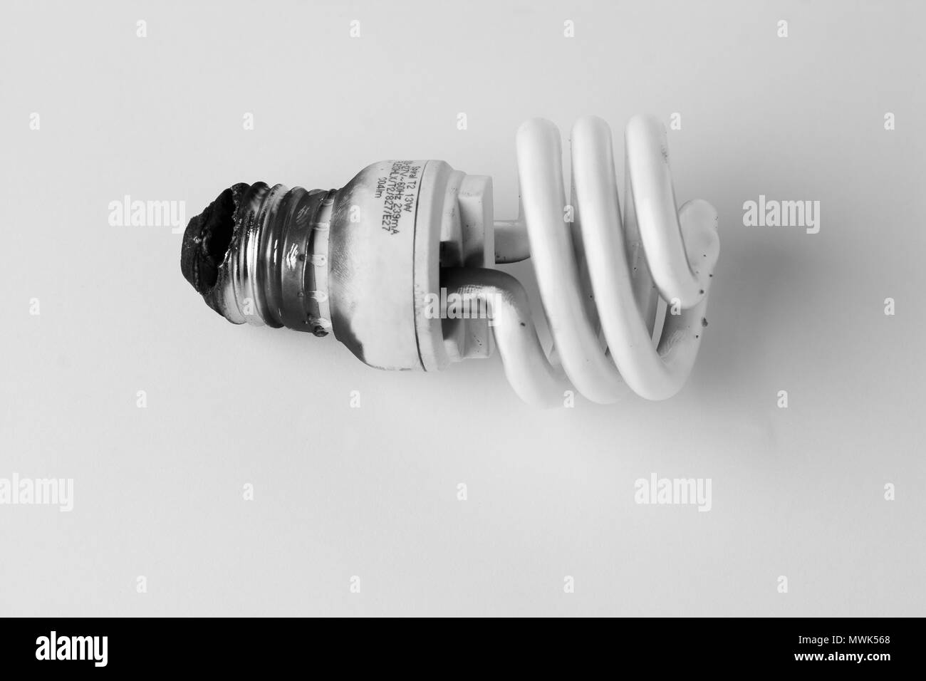 Light Bulb Burned Isolated On White Stock Photo - Alamy