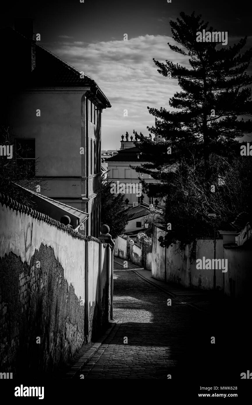 City night view architecture and european style Black and White Stock ...