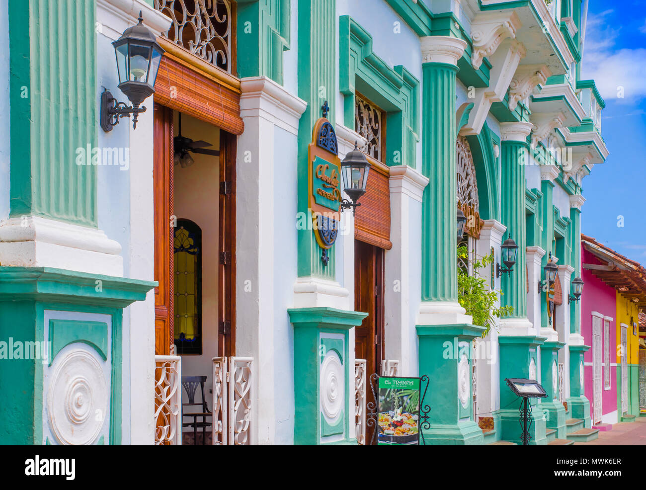 GRANADA, NICARAGUA, MAY, 14, 2018: Outdoor view of facade buildings ...