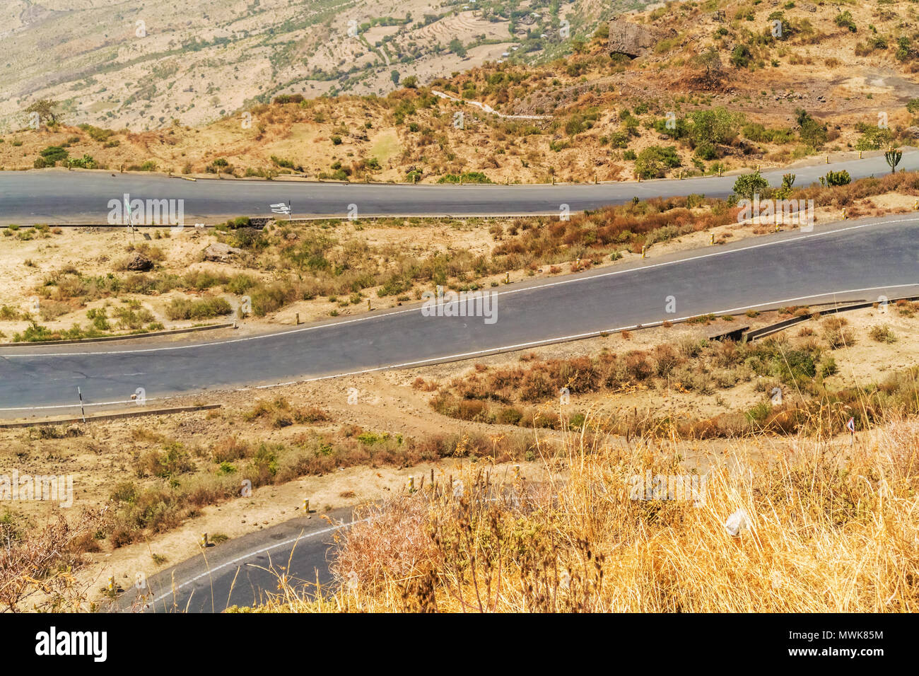 Mountain landscape North Shewa between Blue Nile bridge and Gohatsion ...