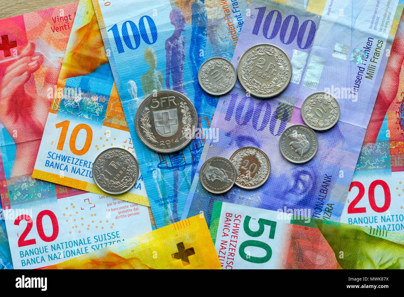 Swiss money banknotes and coins Stock Photo - Alamy