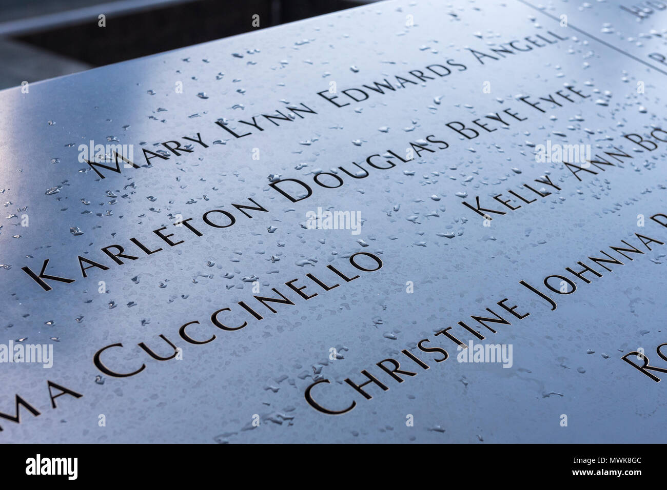 Names of 9/11 victims on pool parapets, National September 11 Memorial ...
