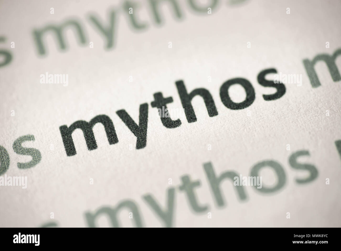 word mytos printed on white paper macro Stock Photo - Alamy