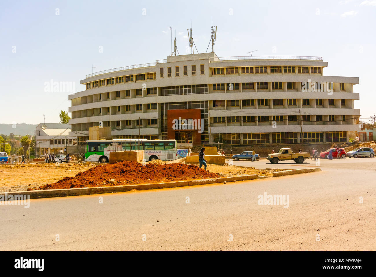 Addis Ababa, Ethiopia - February 19, 2015: People and businesses on a ...