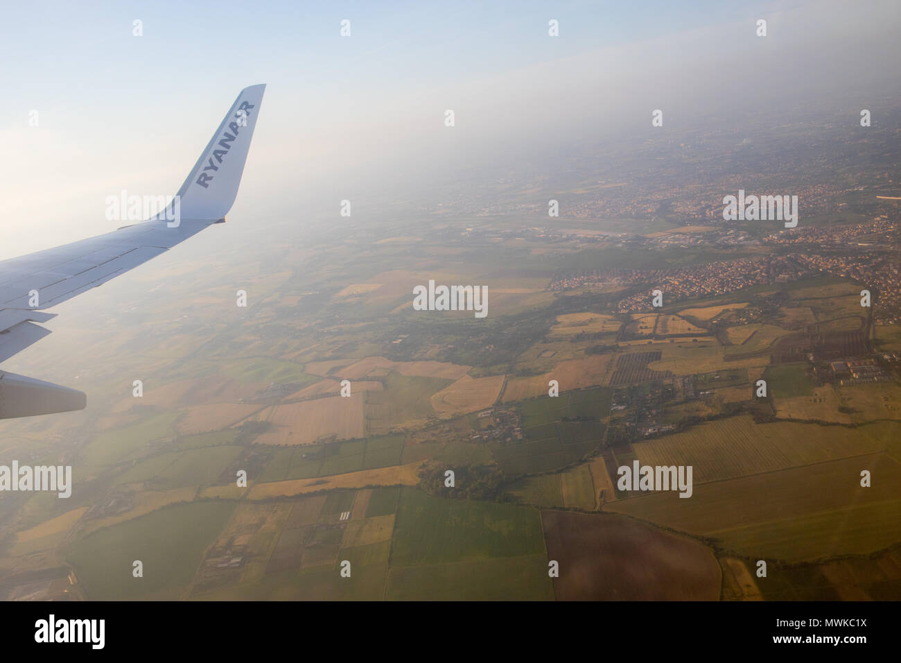 Airbus wing Ryanair, view true window, Europe Stock Photo - Alamy