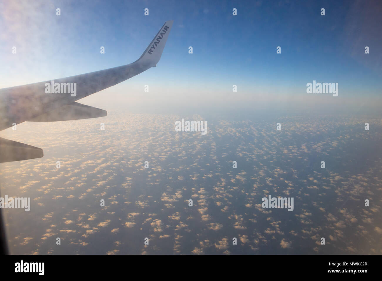 Airbus wing Ryanair, view true window, Europe Stock Photo - Alamy