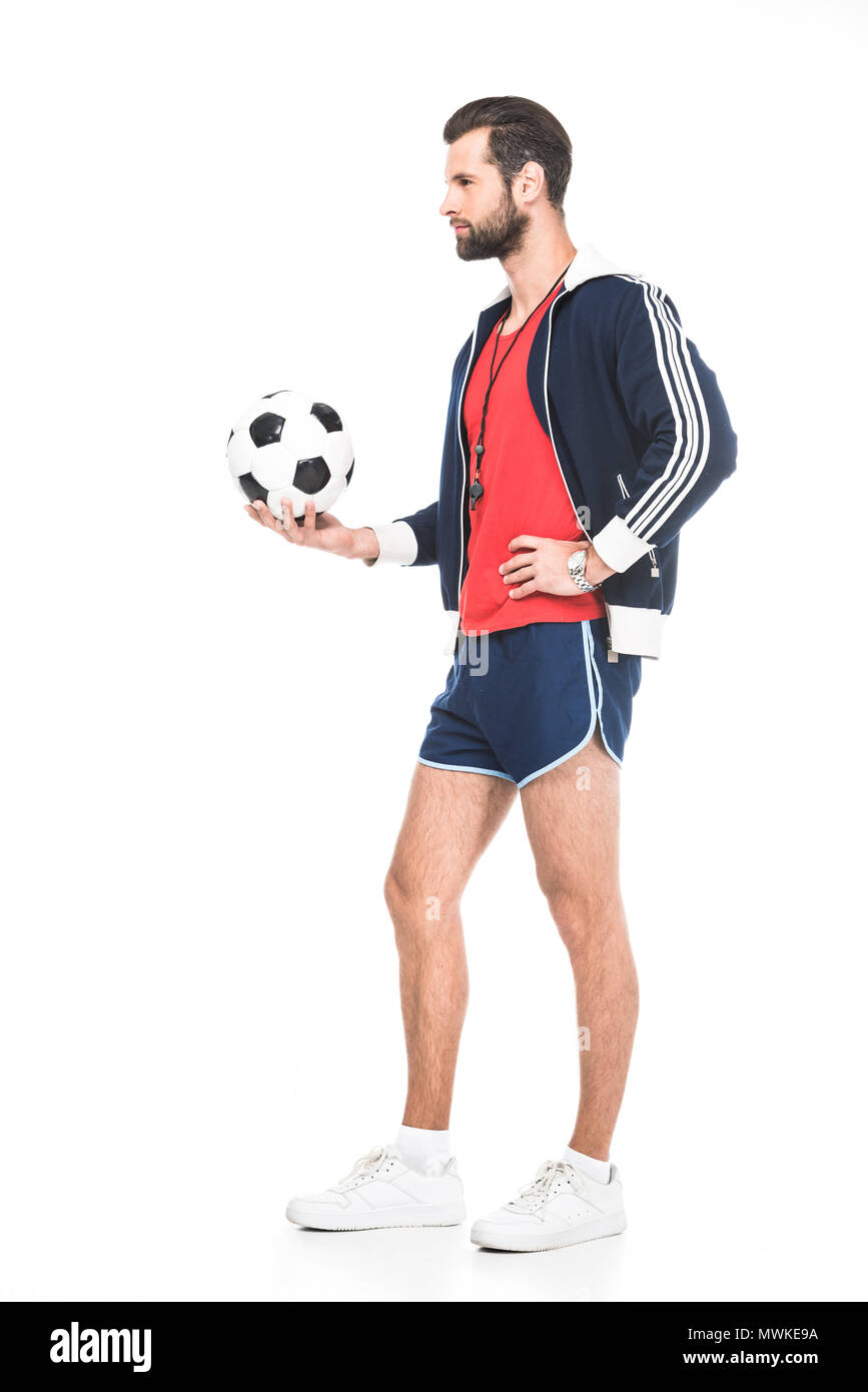 handsome football coach with ball, isolated on white Stock Photo - Alamy