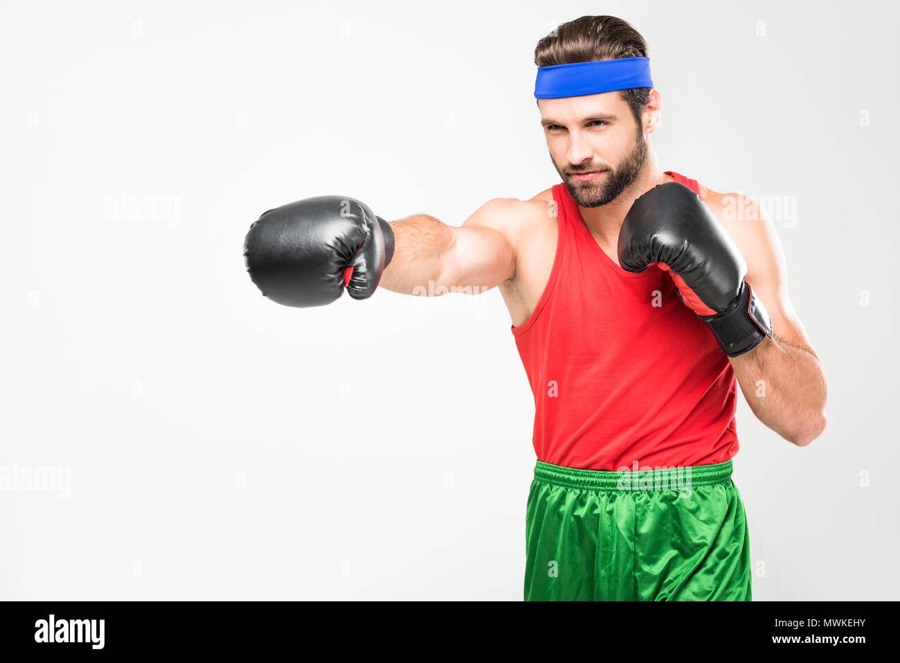 retro athletic man in boxing gloves, isolated on white Stock Photo - Alamy