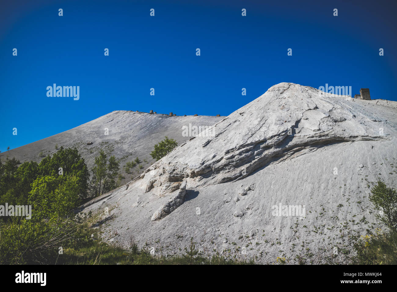 View to ash mountains formed from waste of oil shale mining in Luganuse ...