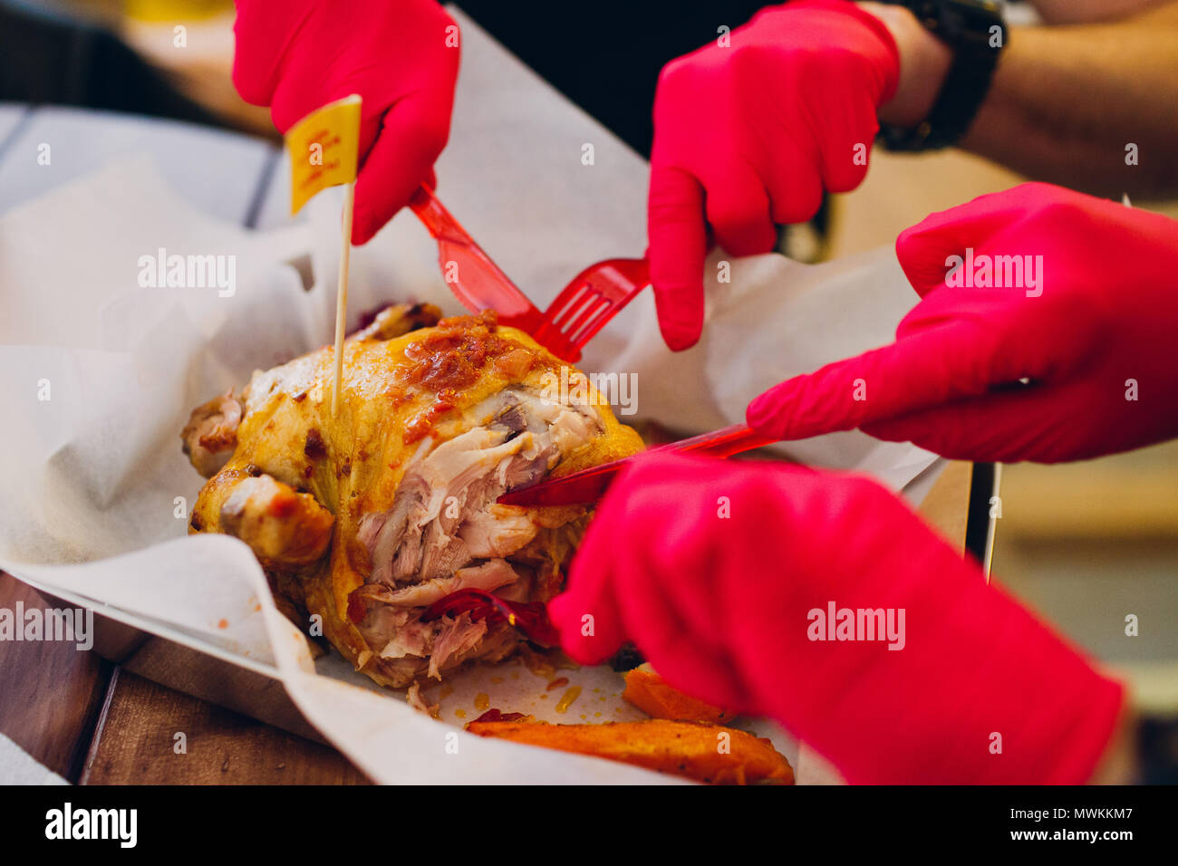 Food court concept. Grilled chicken Stock Photo - Alamy