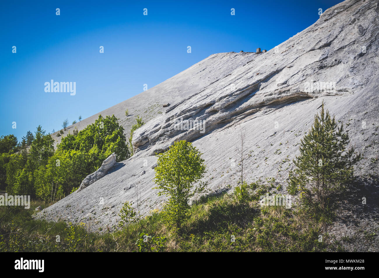 View to ash mountains formed from waste of oil shale mining in Luganuse ...