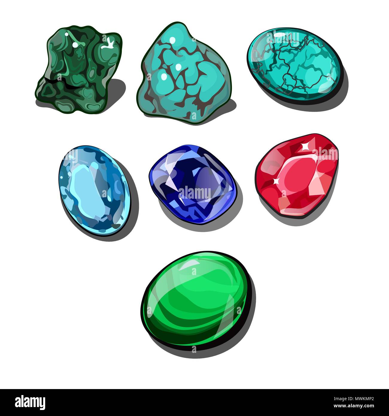 Set of precious stones isolated on white background. Vector cartoon ...