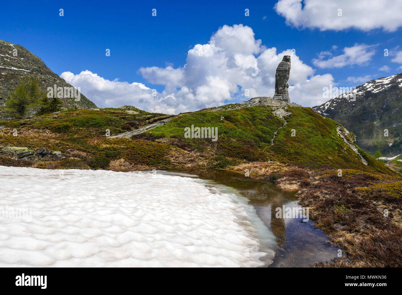 Granite stone eagle statue on the top of the Simplon Pass between ...