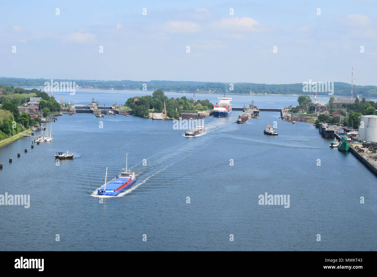 Ships in the canal. Different perspective and ship types. Passenger and ...