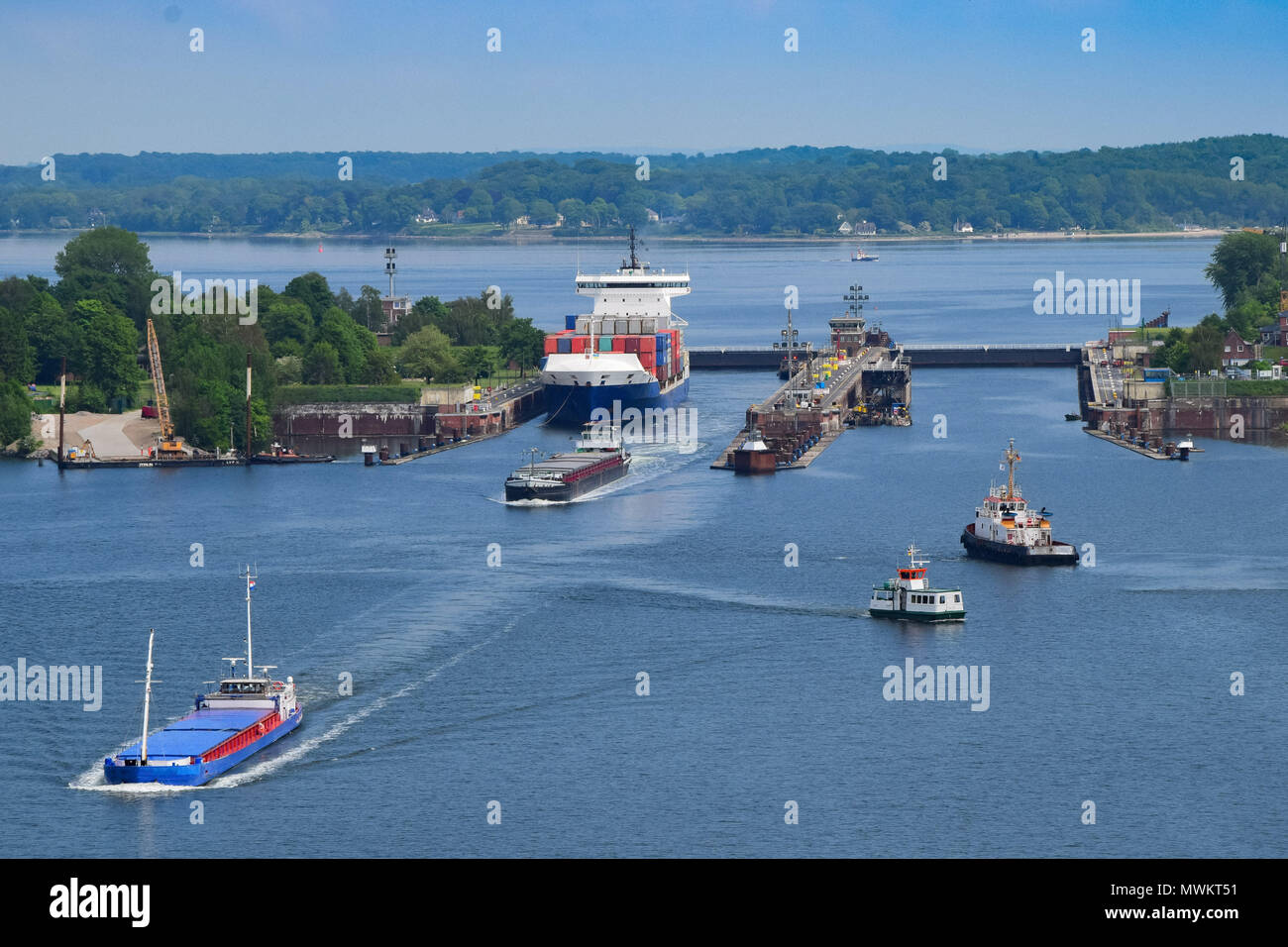 Ships in the canal. Different perspective and ship types. Passenger and ...