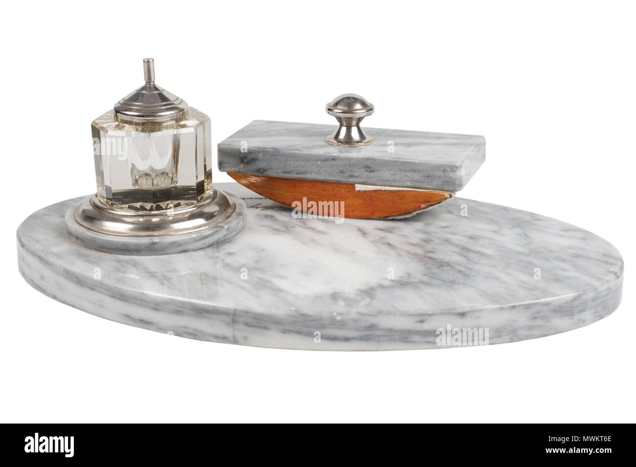 Old paperweight and inkwell isolated Stock Photo - Alamy