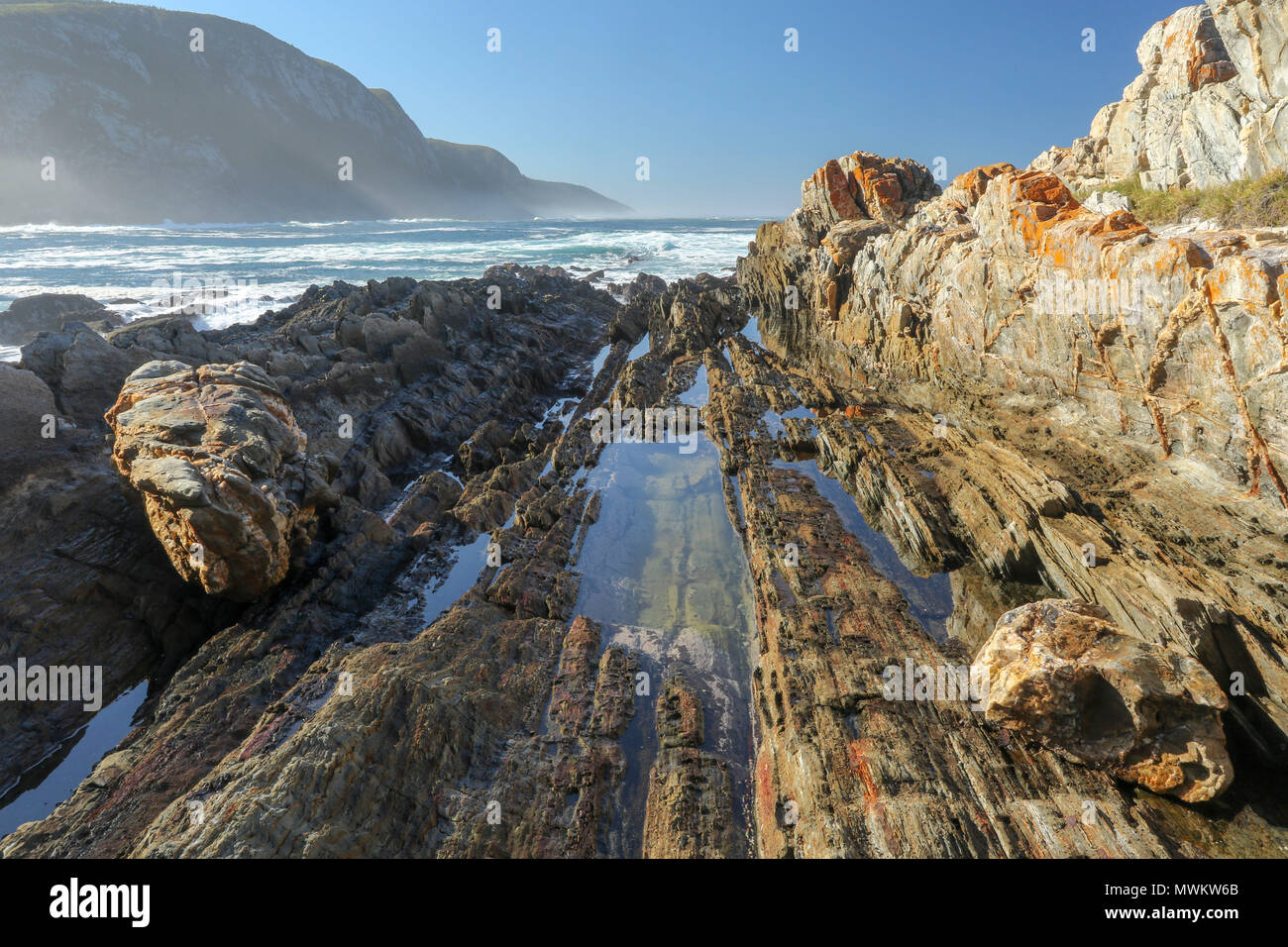 Sea stacks jutting into the indian ocean in the tsitsikamma national ...
