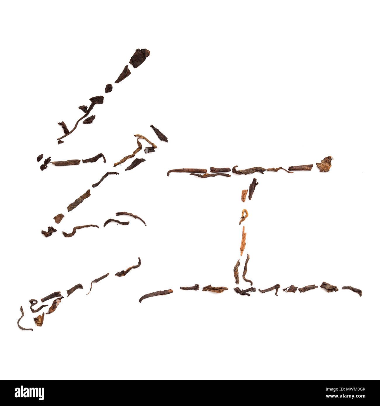 Chinese character hong - red, simplified, made of dry leaf tea on white ...