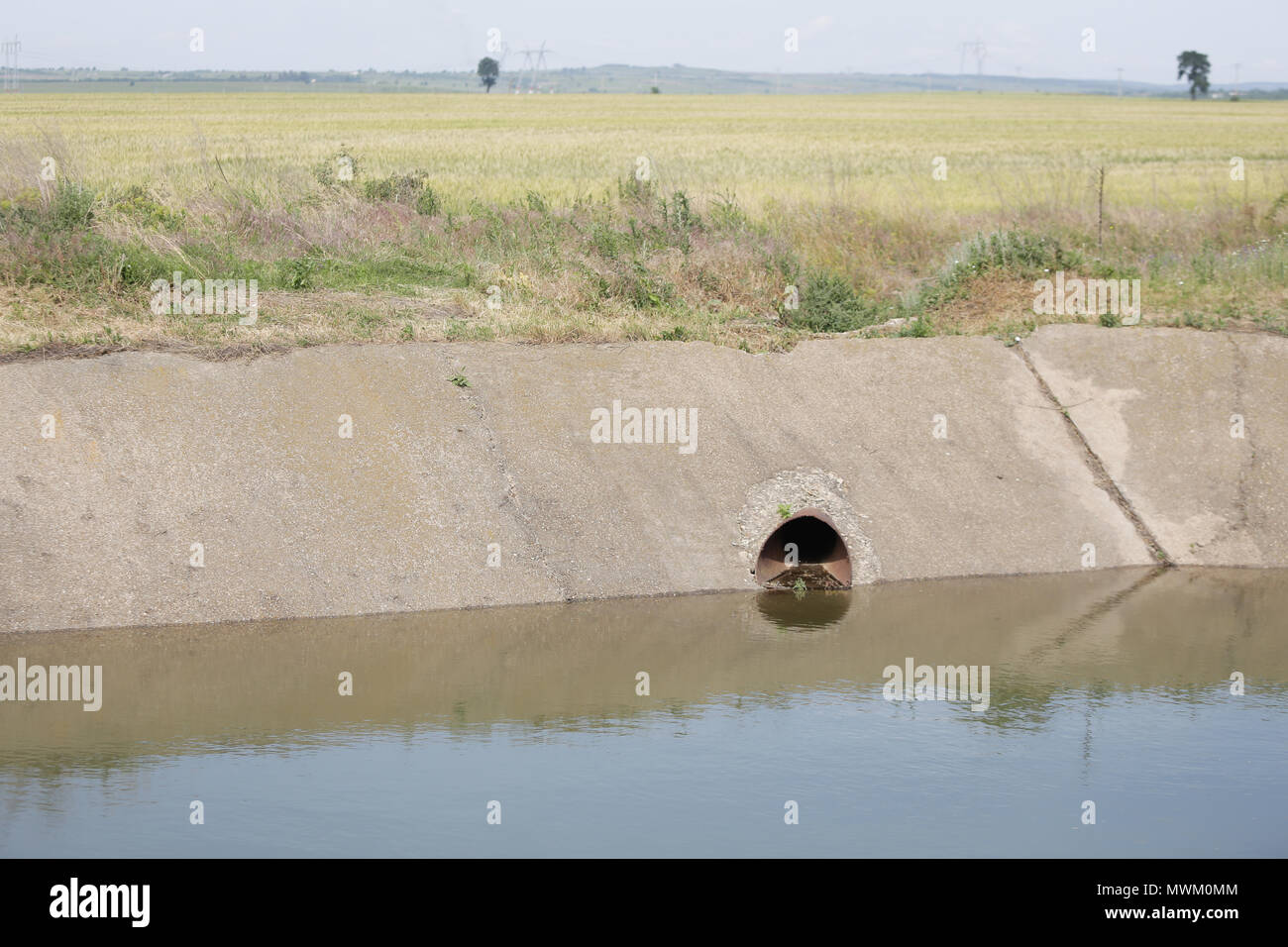 Irrigation artificial channel flooded with water in the planes of ...