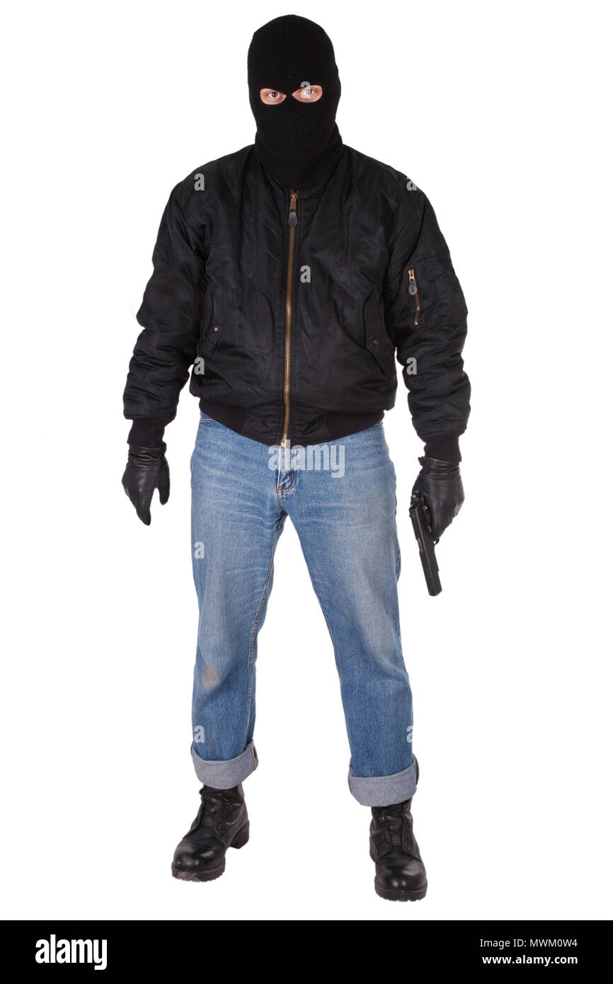 Robber with handgun isolated on white background Stock Photo - Alamy