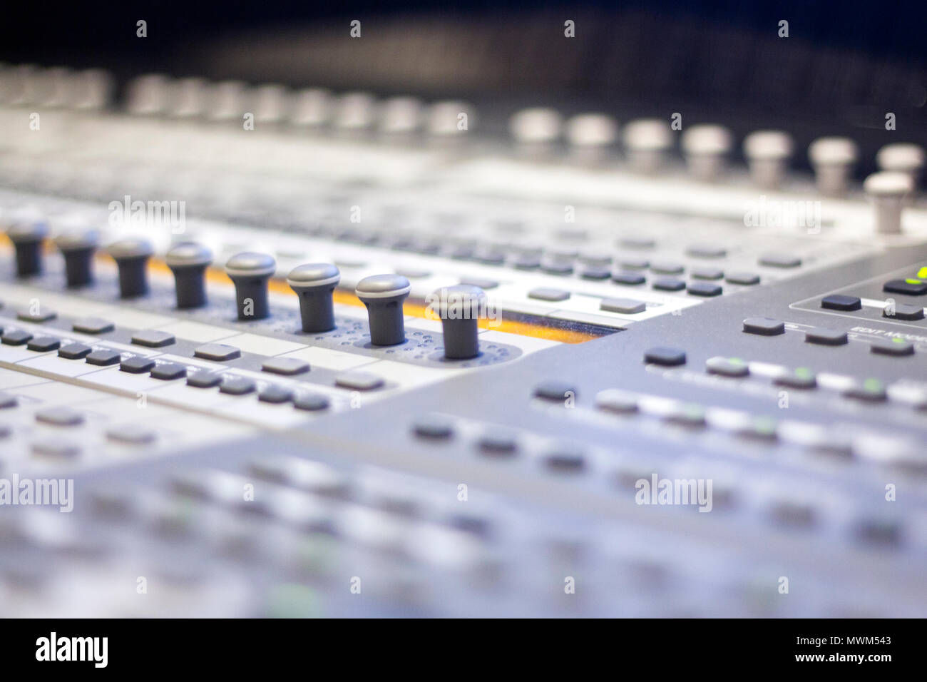 Recording studio mixing desk used to mix voiceover voice, singing and ...