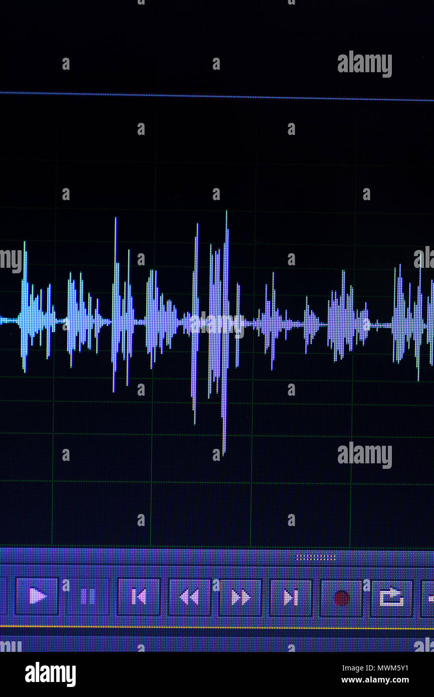Audio sound wave studio editing computer program screen showings sounds ...