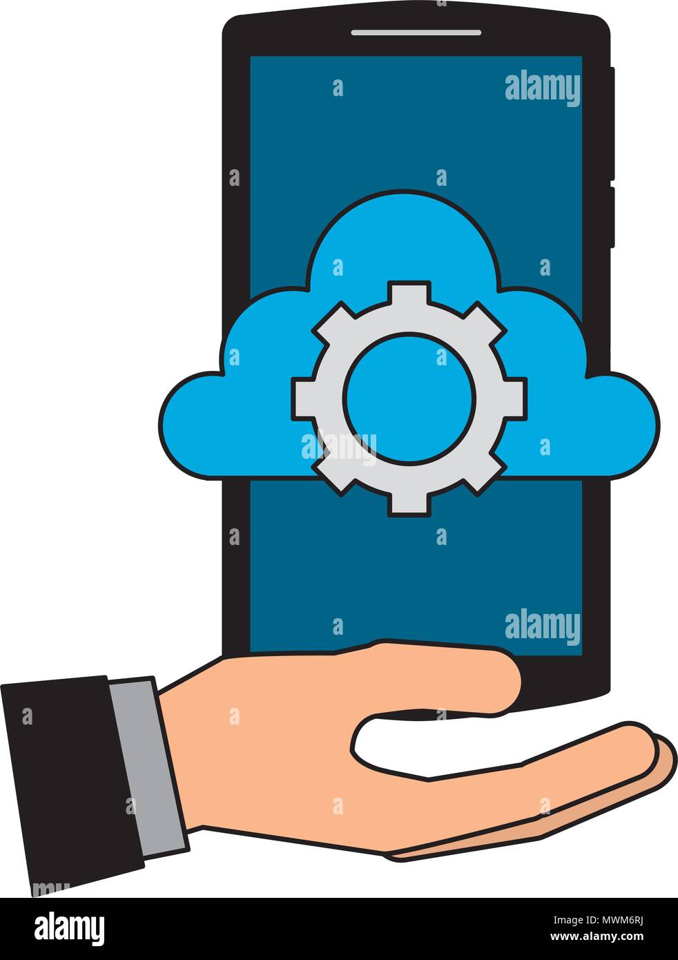 hand with smartphone and cloud computing isolated icon vector ...