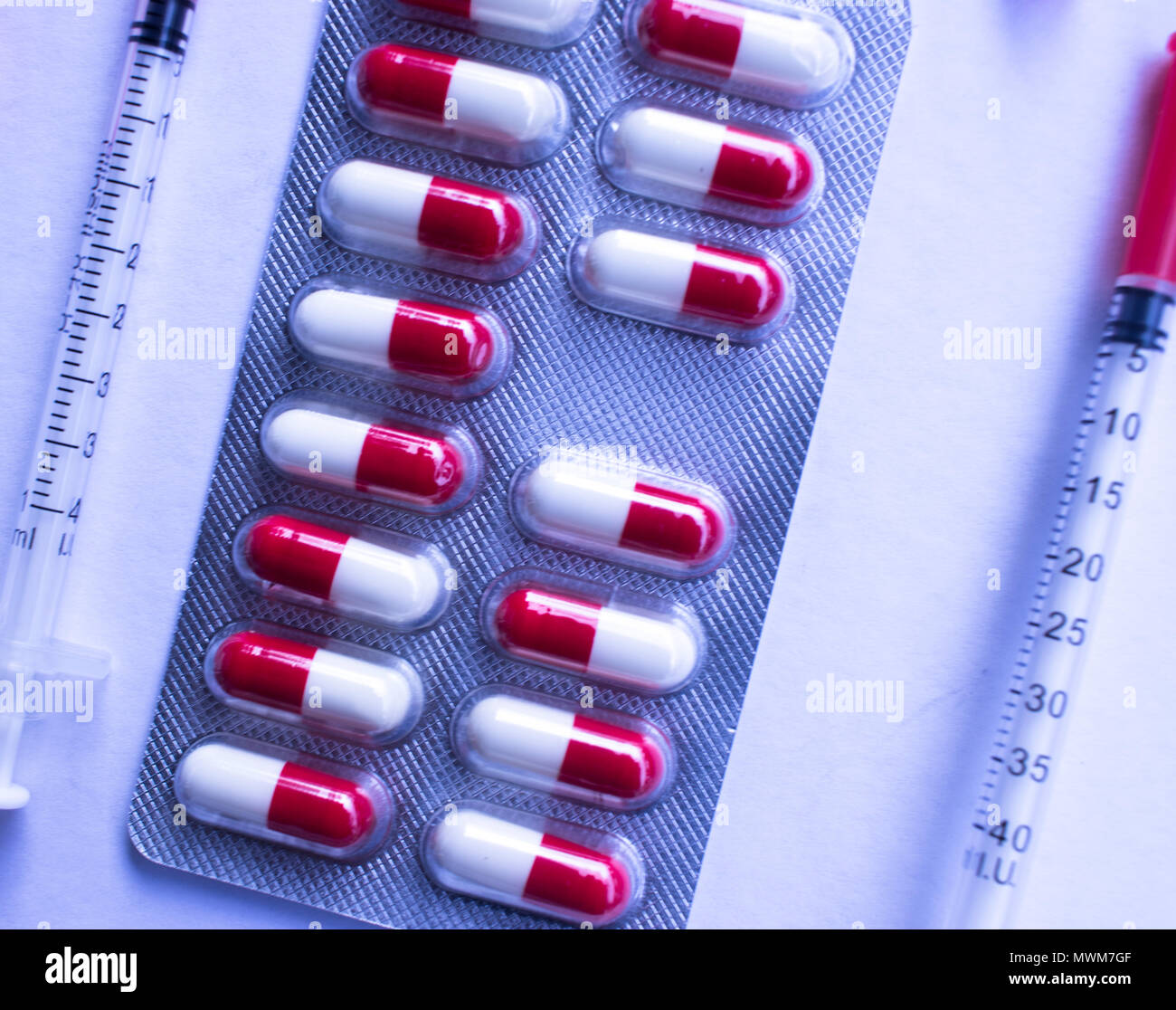 Medical prescription drug pills blister pack of red and white ...