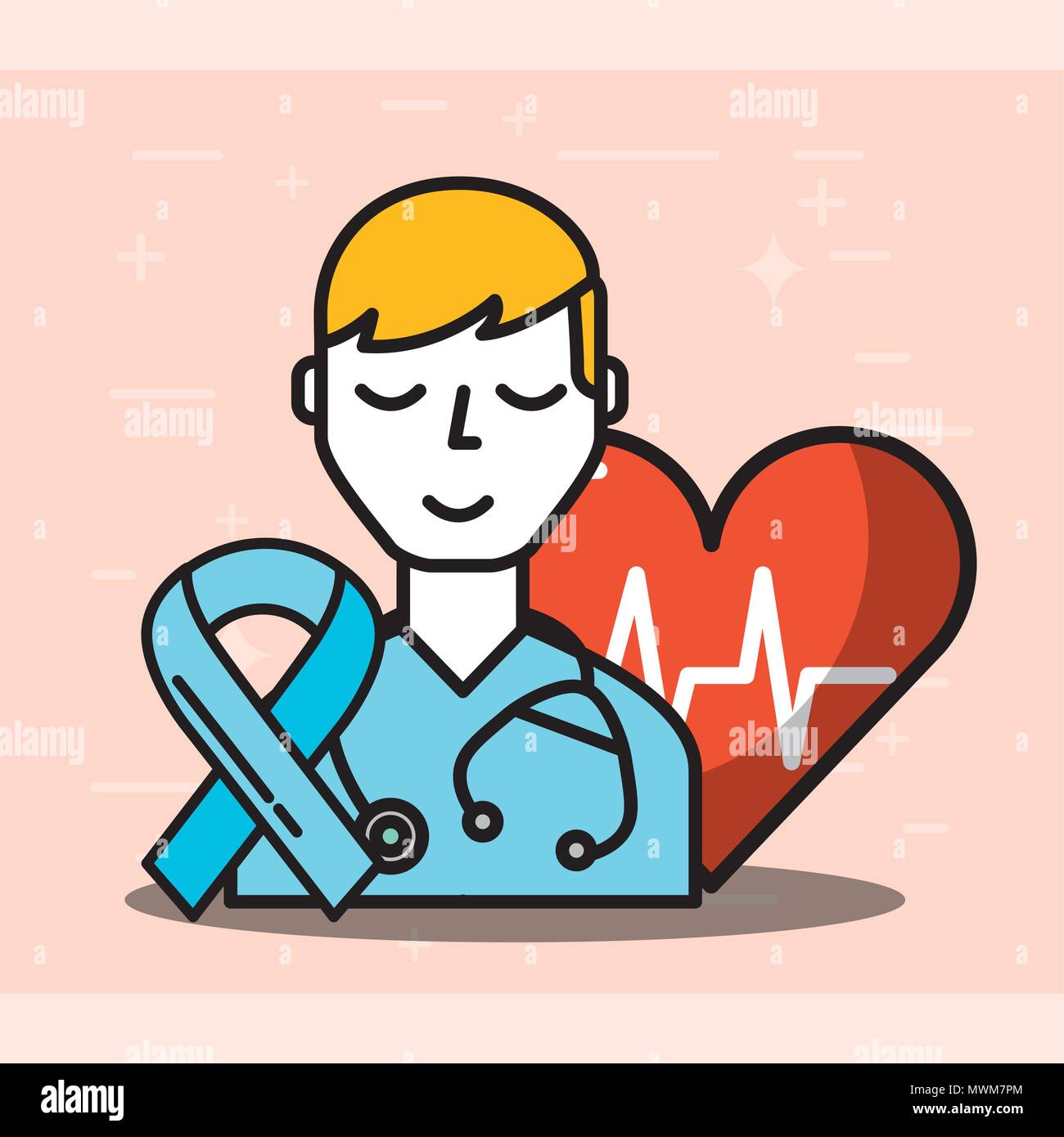 doctor heart beat ribbon campaign mental health care vector ...