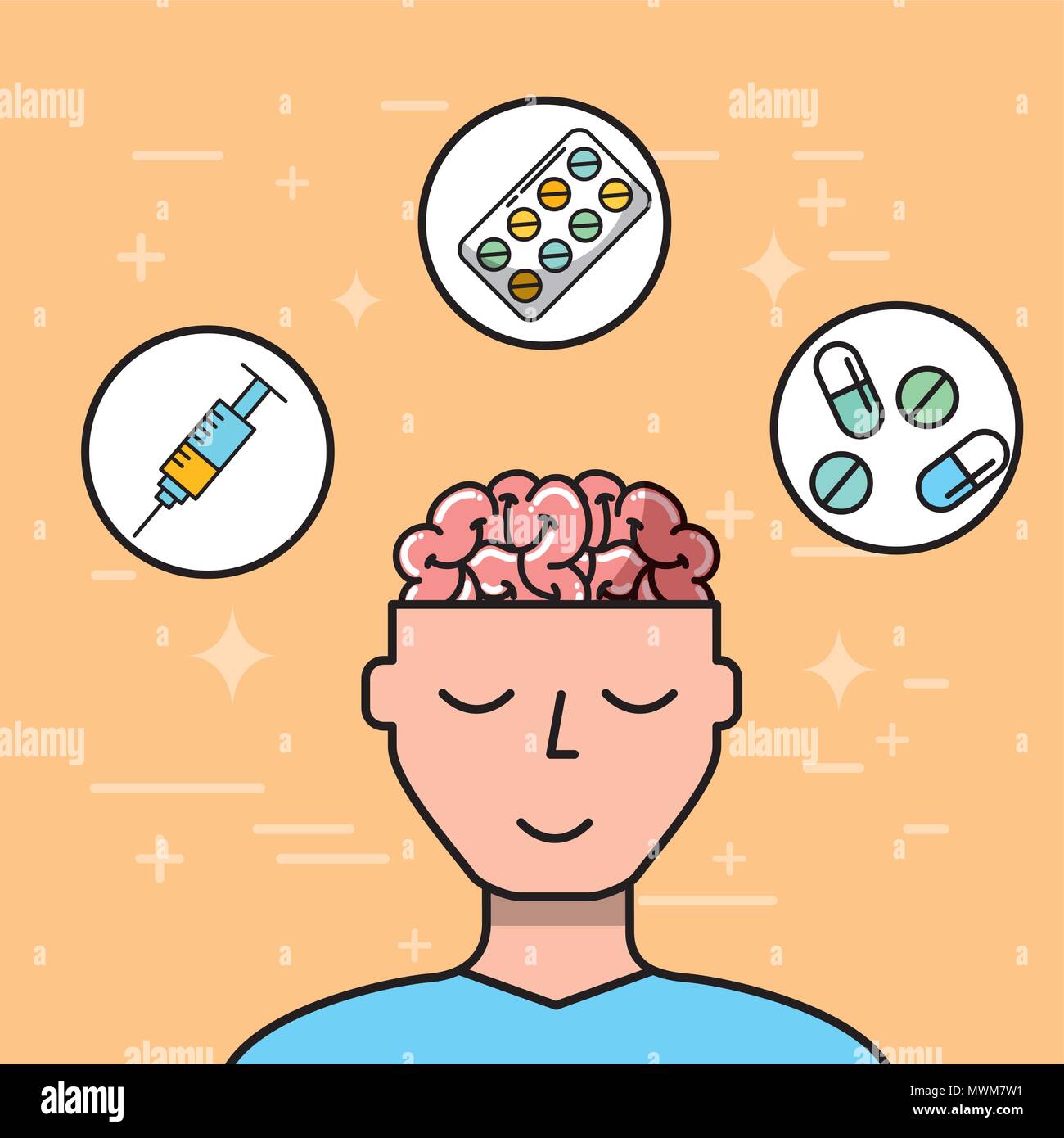 patient brain syringe pills capsule mental health care vector ...