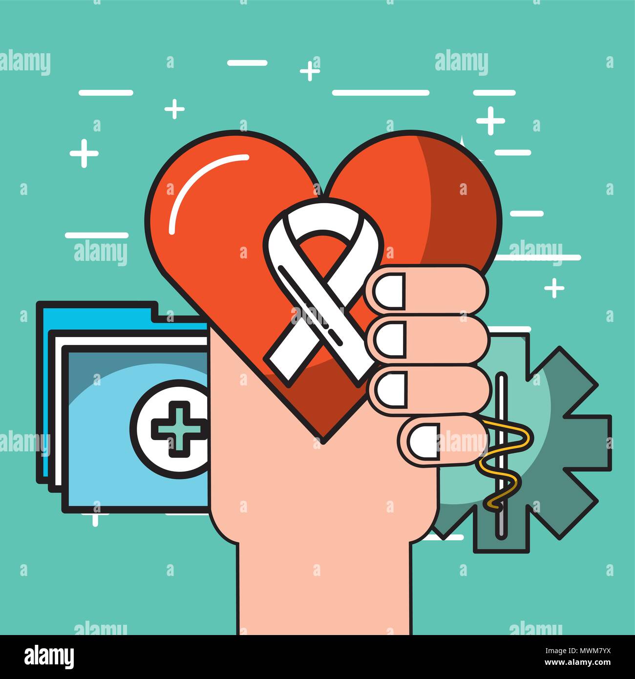 hand with heart beat documents mental health care vector illustration ...
