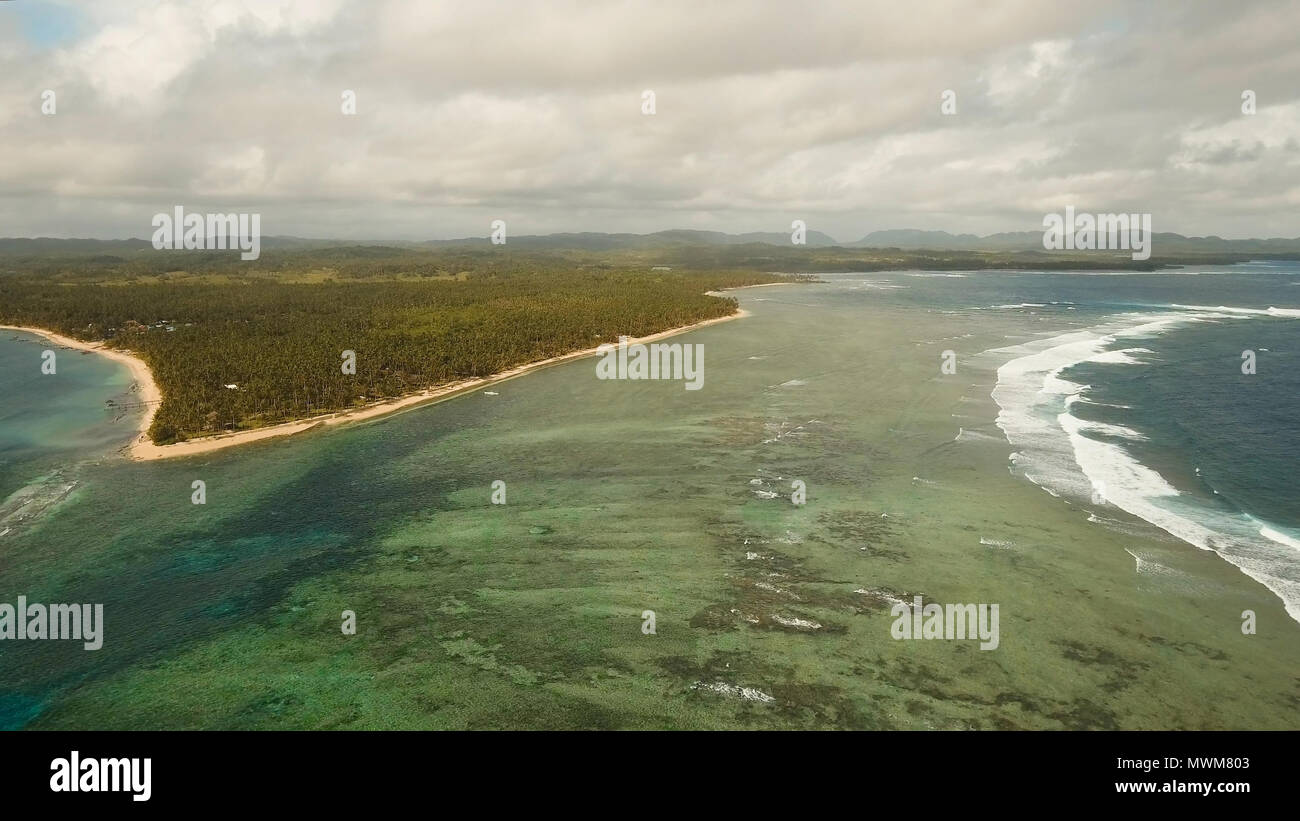 Aerial view of tropical beach on the island Siargao, Philippines ...