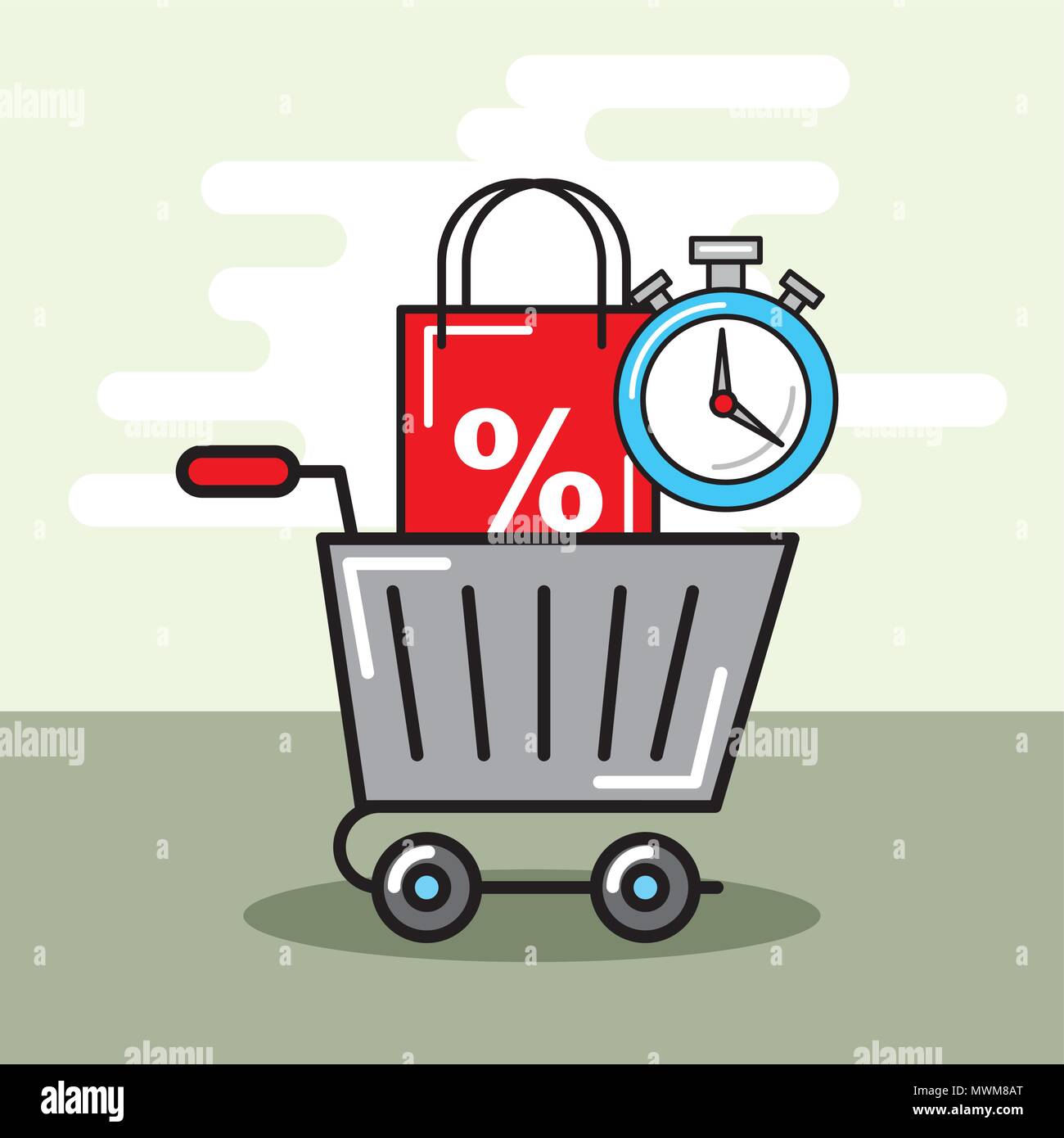 shopping cart bag and stopwatch logistics and delivery vector ...