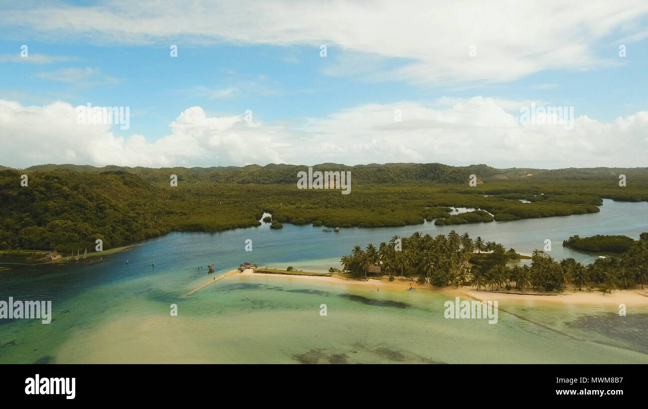 Aerial view of tropical beach on the island Siargao, Philippines ...