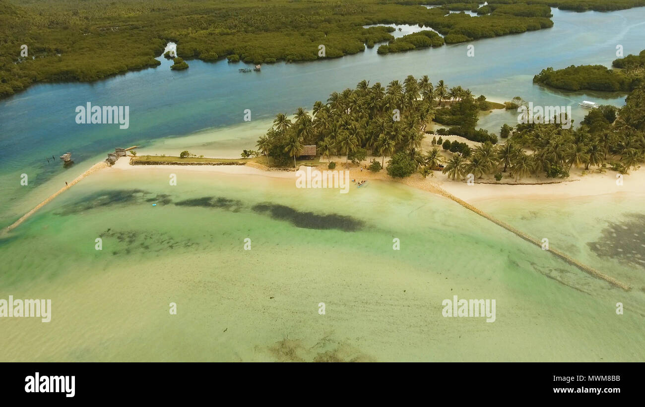 Aerial view of tropical beach on the island Siargao, Philippines ...