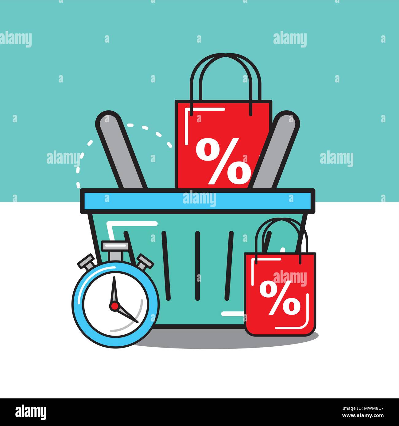 shopping basket gift bag and stopwatch logistics and delivery vector ...