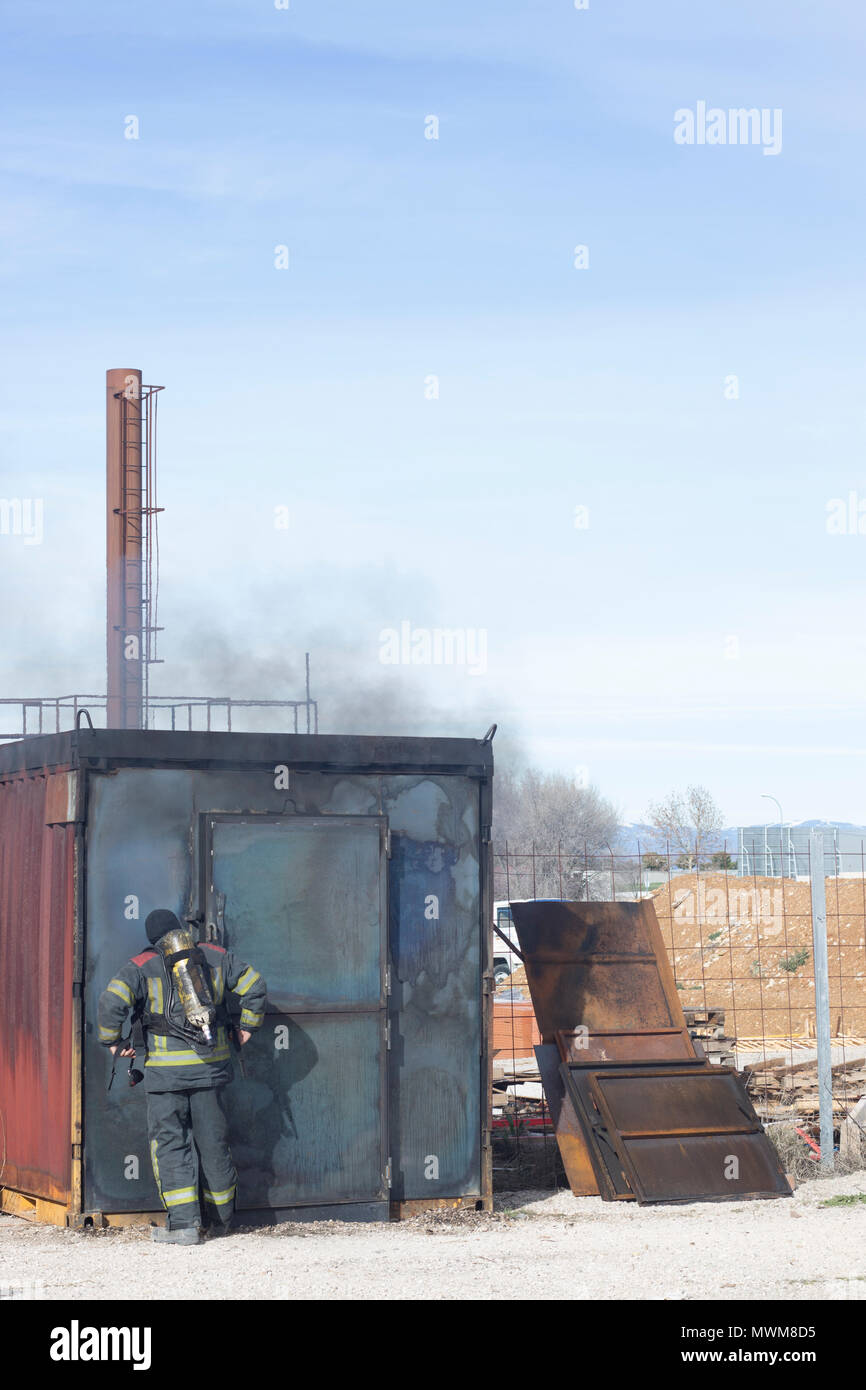 Fire station firefighter training equipment used by fireman to simulate ...