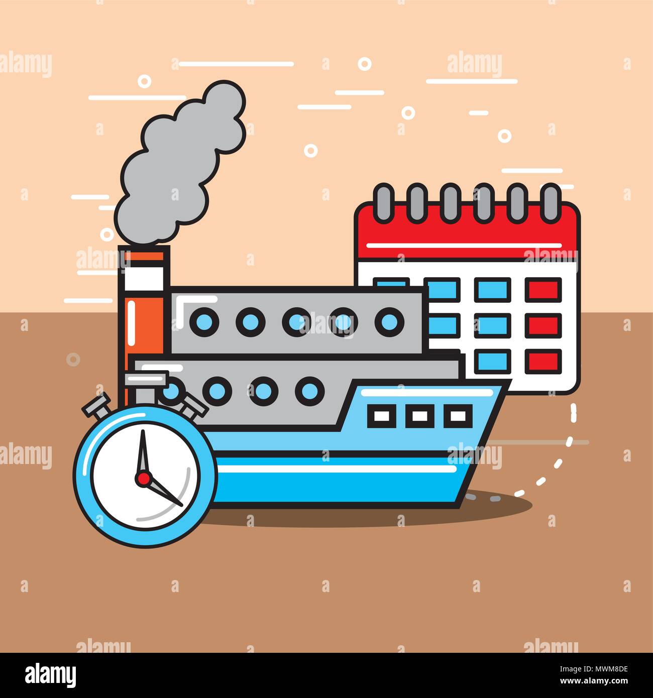 container ship calendar and chronometer logistics and delivery vector ...