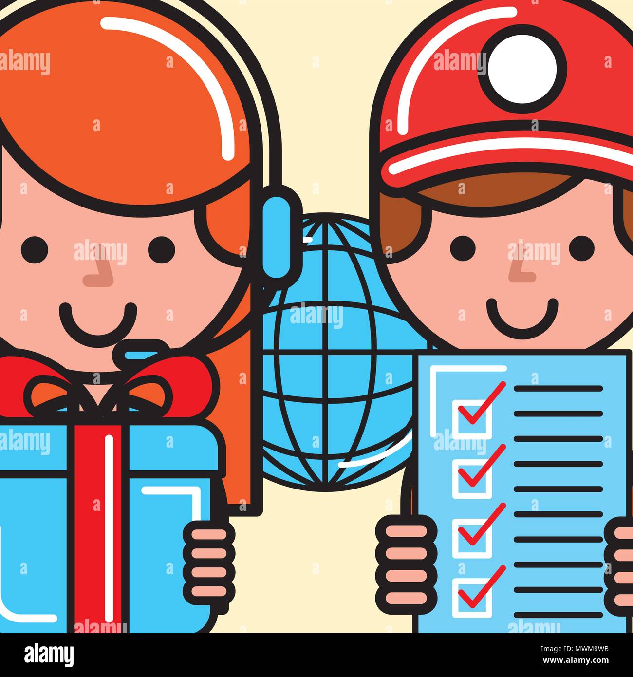 workers gift checklist world logistics and delivery vector illustration ...