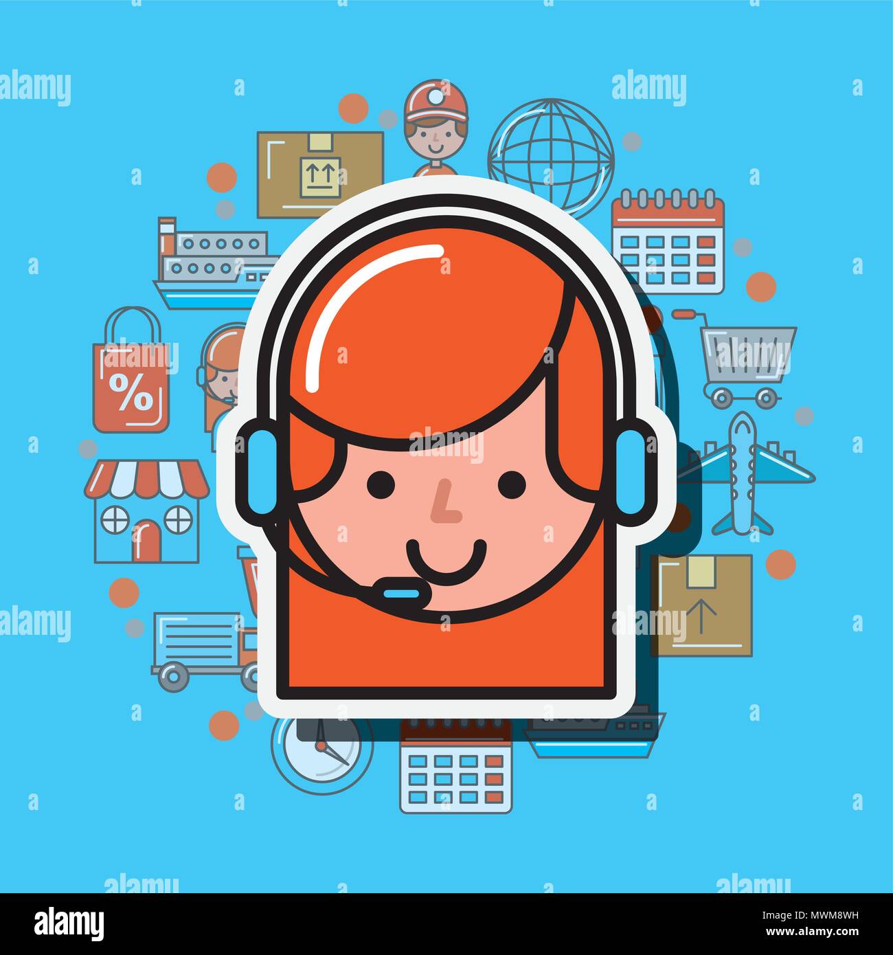 operator girl with headset logistics and delivery service vector ...