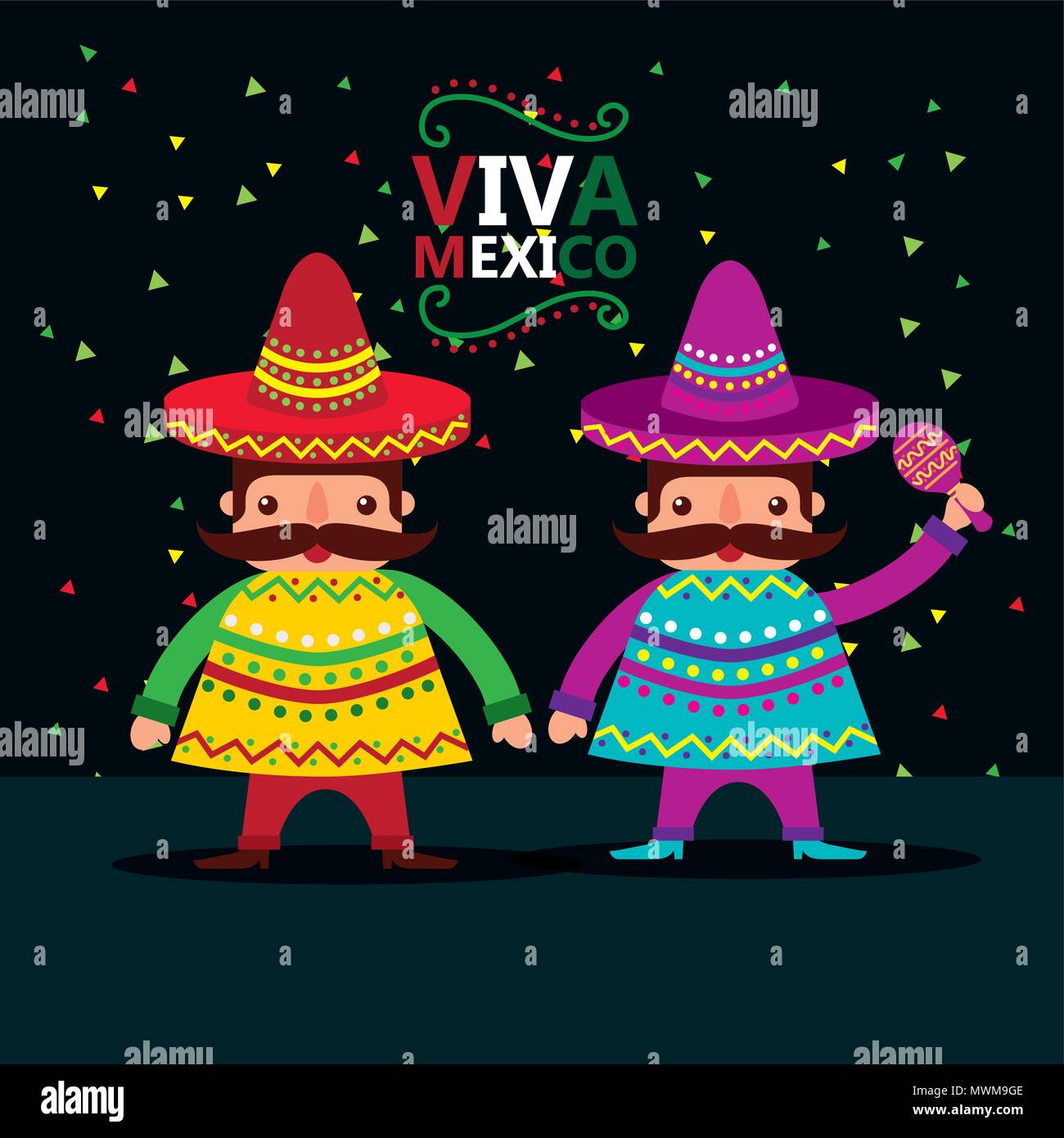 mexican men with hat and poncho viva mexico party national vector ...