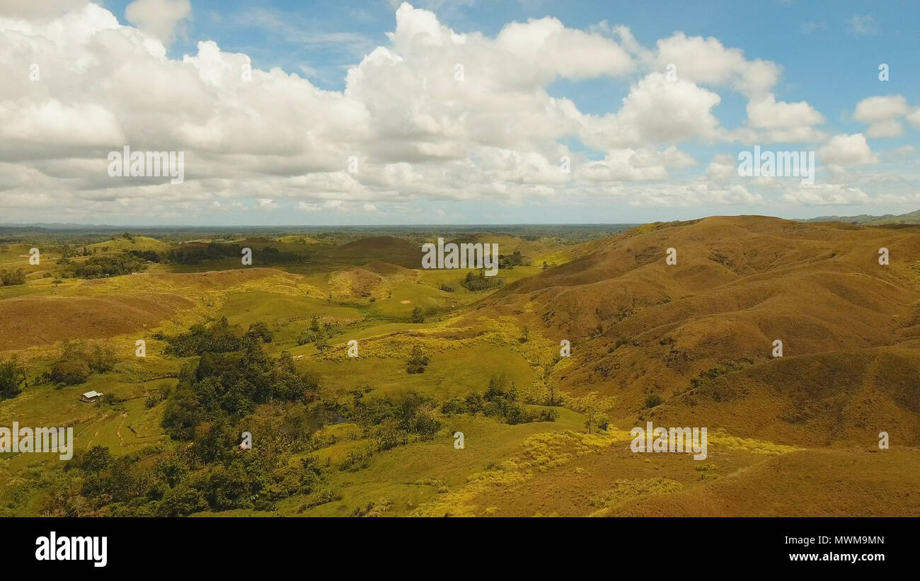 Aerial view Beautiful hilly mountains landscape. Big hills on a ...