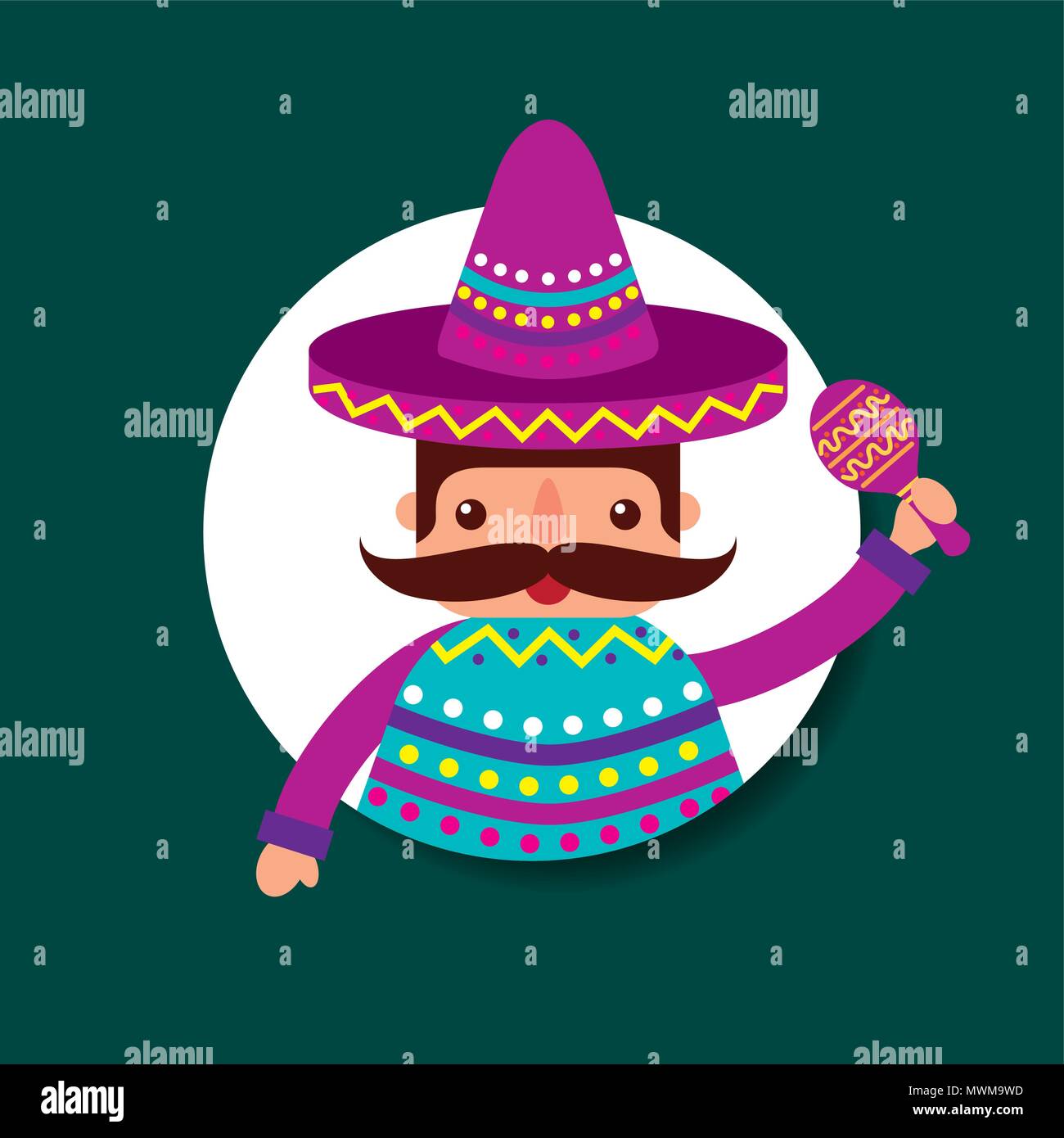 mexican man mustache with hat poncho holding maracas vector ...
