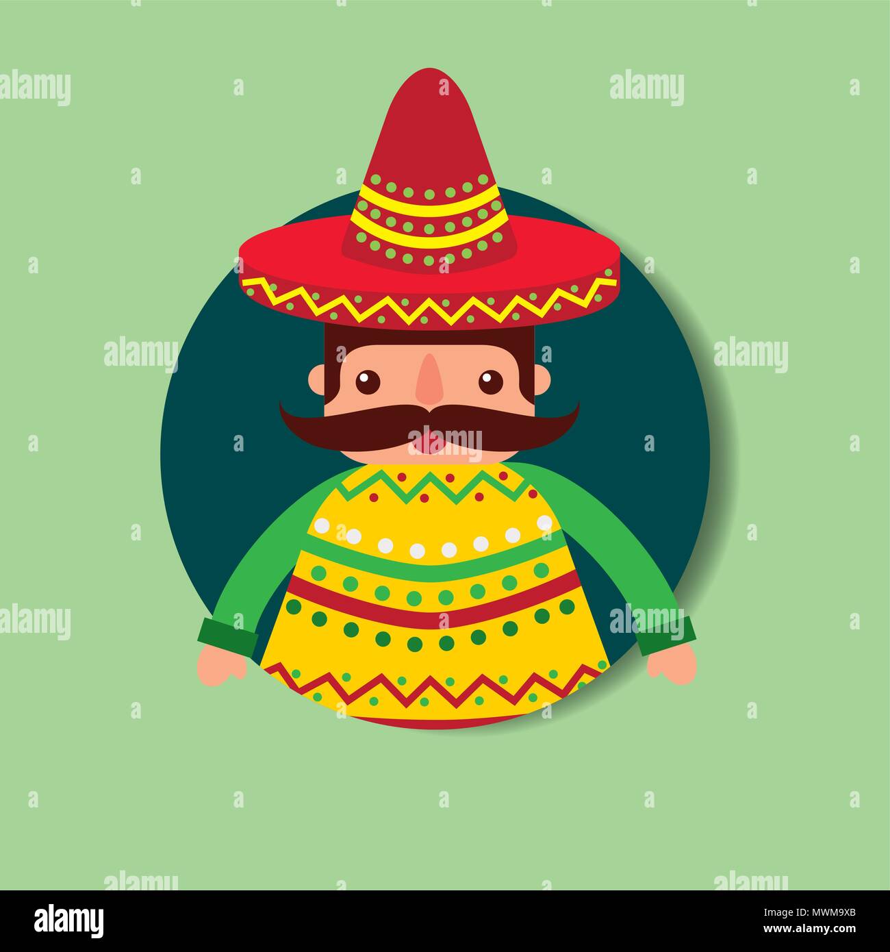 mexican man mustache with hat and poncho vector illustration Stock ...