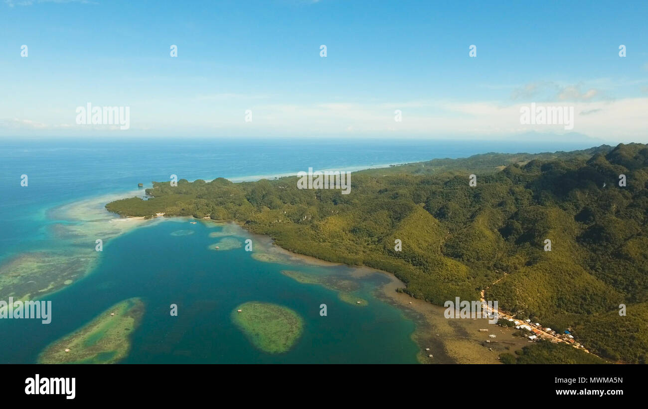 Aerial view: beach, tropical island, sea bay and lagoon, Bohol ...